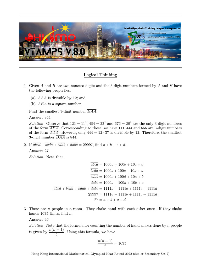 VTAMPS 8.0 Senior Secondary Set 2 | PDF | Area | Circle