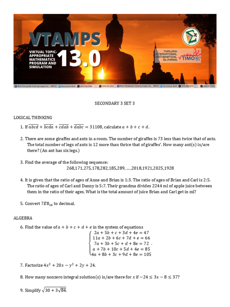 VTAMPS 13.0 Secondary 3 Set 3 | PDF
