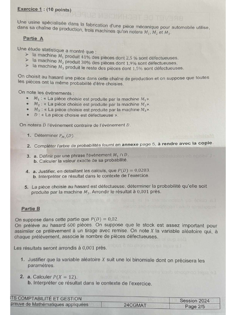 Epreuve Maths BTS Compta Gestion Sujet AF | PDF