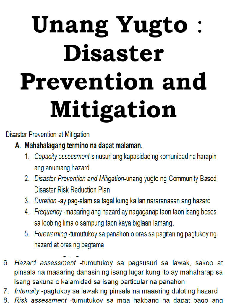 Unang Yugto Disaster Prevention and Mitigation | PDF
