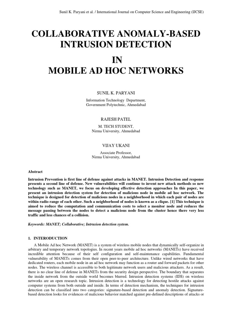 Collaborative Anomaly Based Intrusion Detection In Mobile Ad Hoc Networks Pdf Wireless Ad