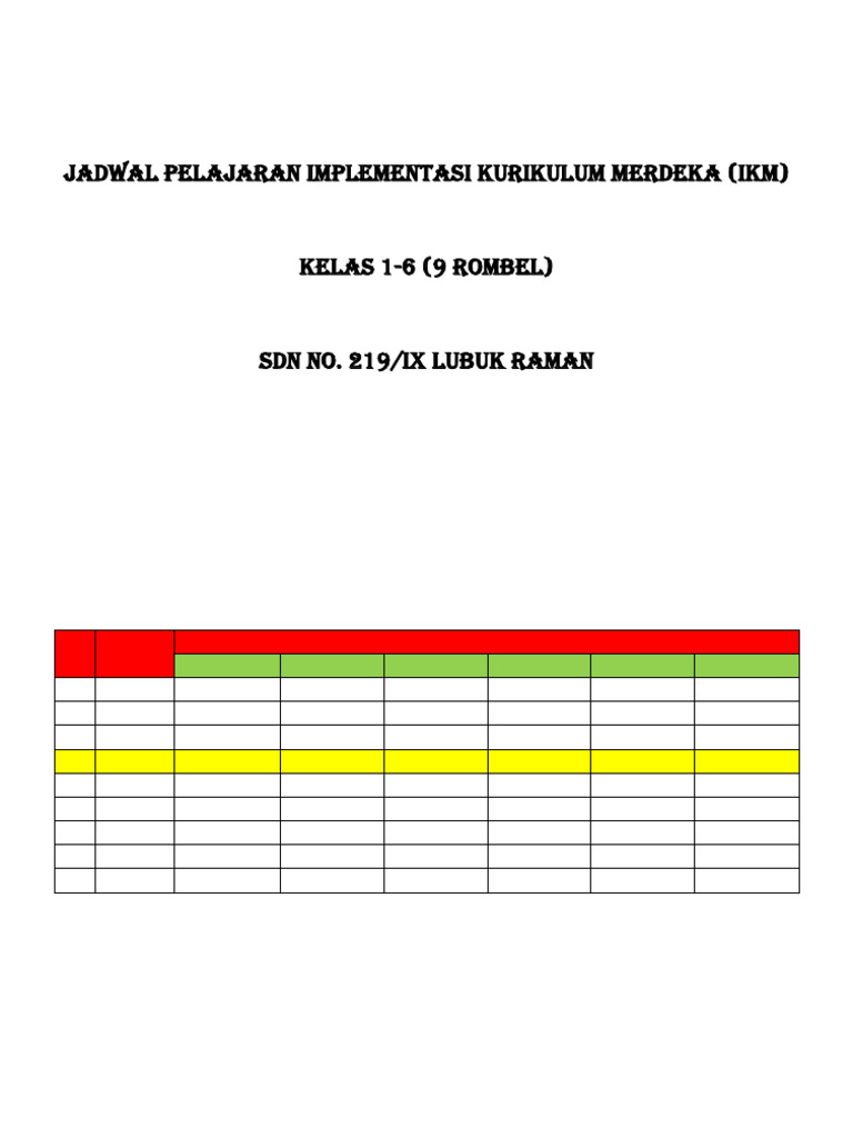 Jadwal Pelajaran Implementasi Kurikulum Merdeka | PDF