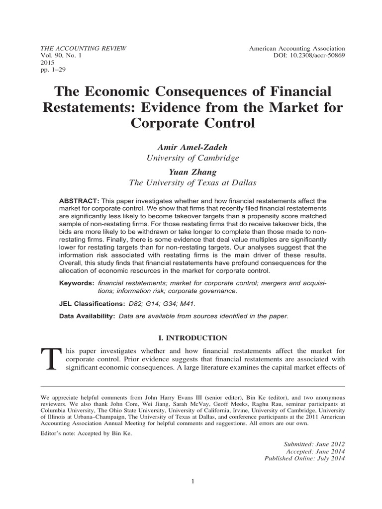The Economic Consequences of Financial Restatements: Evidence From The ...