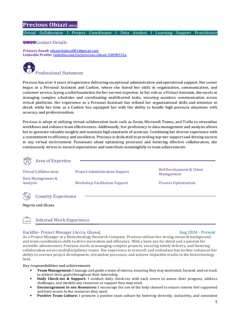 Precious Obiazi CV (1) | PDF