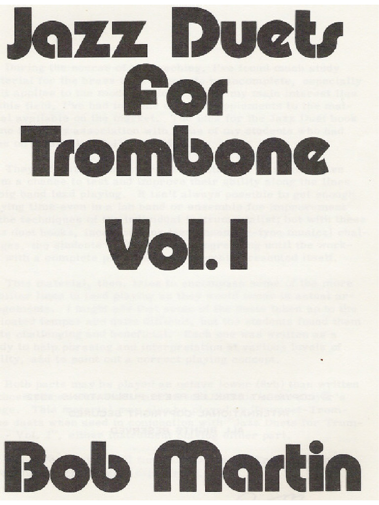 Jazz Duets For Trombone Vol.1 Bob Martin | PDF