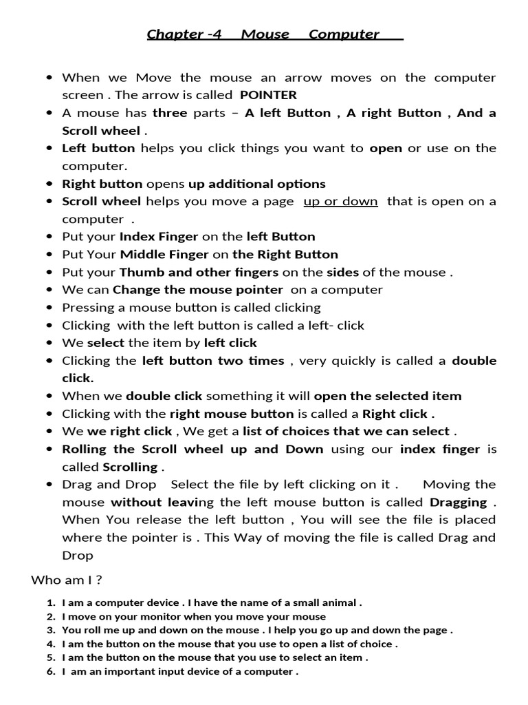 Computer Chapter 4 Mouse 2nd Term | PDF