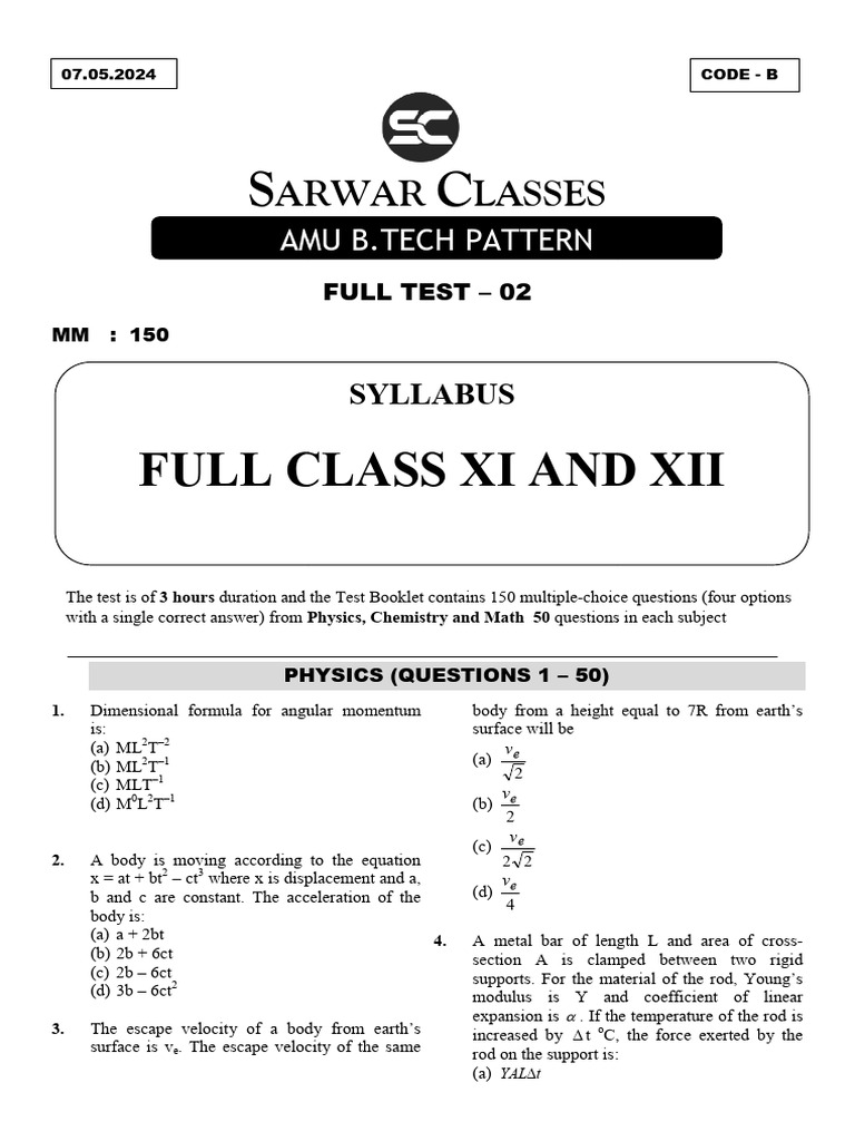 Amu B.tech Full Test-2 07.05.2024 | PDF