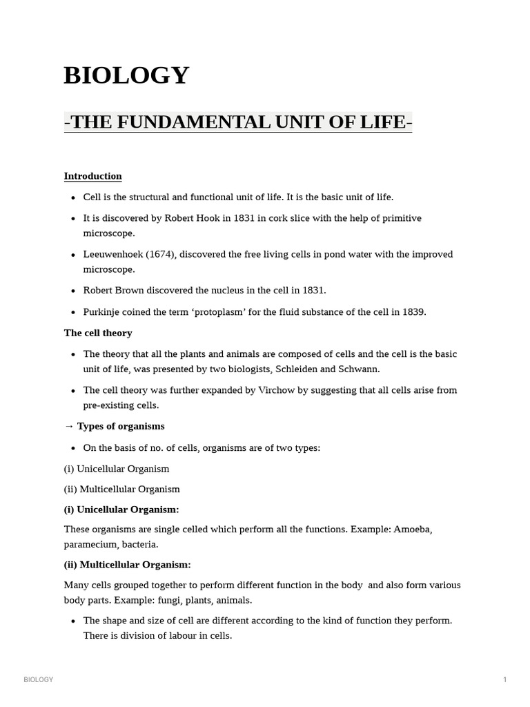 Fundamental Unit of Life | PDF