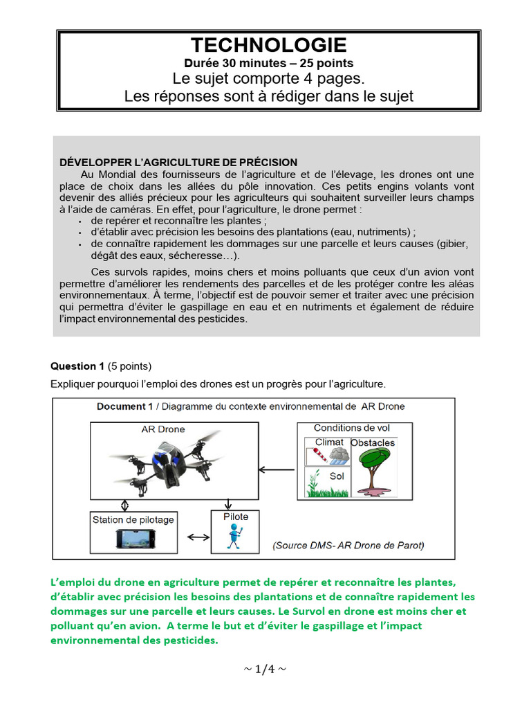 CORRIGÉ Sujet Technologie DNB Blanc Série Générale | PDF