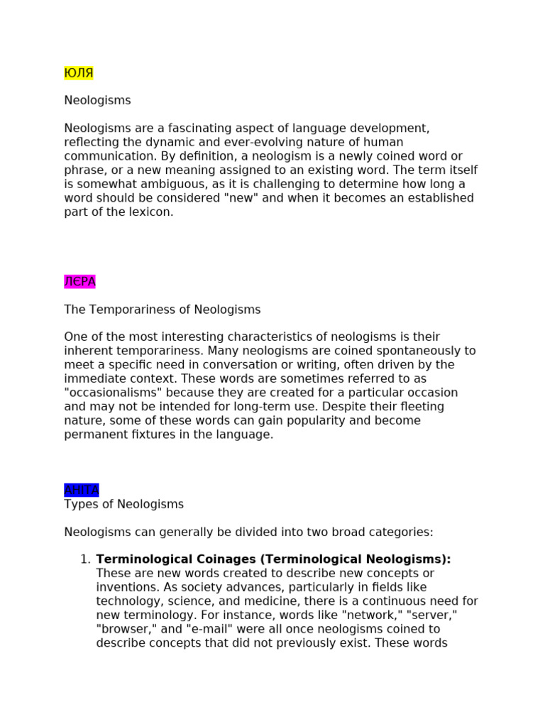 Neologisms | PDF | Word | Social Science