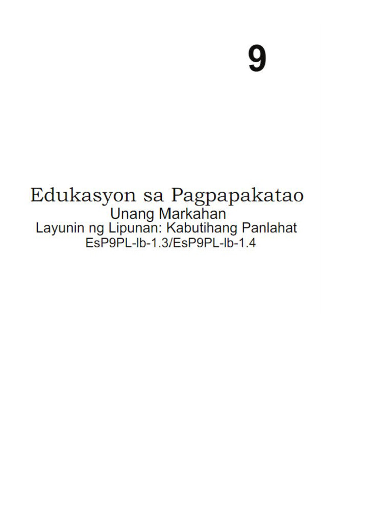 EsP 9 Q1 Module 1 3 1 4 LAYUNIN NG LIPUNAN KABUTIHANG PANLAHAT 2 | PDF