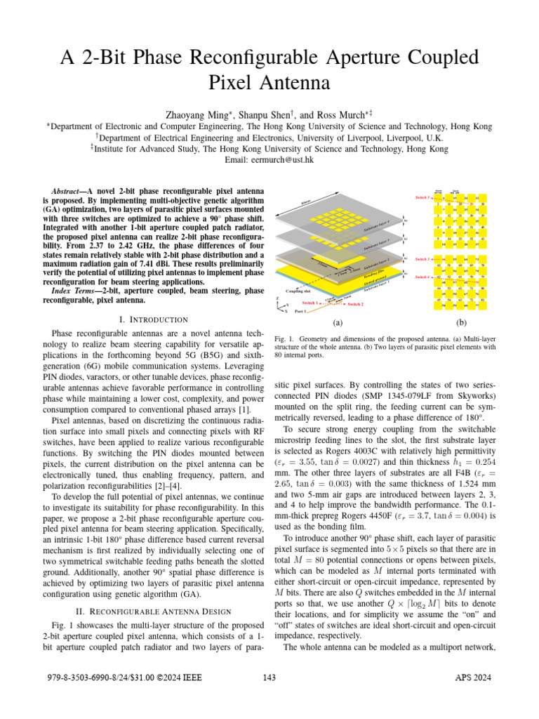 A 2-Bit Phase Reconfigurable Aperture Coupled Pixel Antenna: Zhaoyang ...