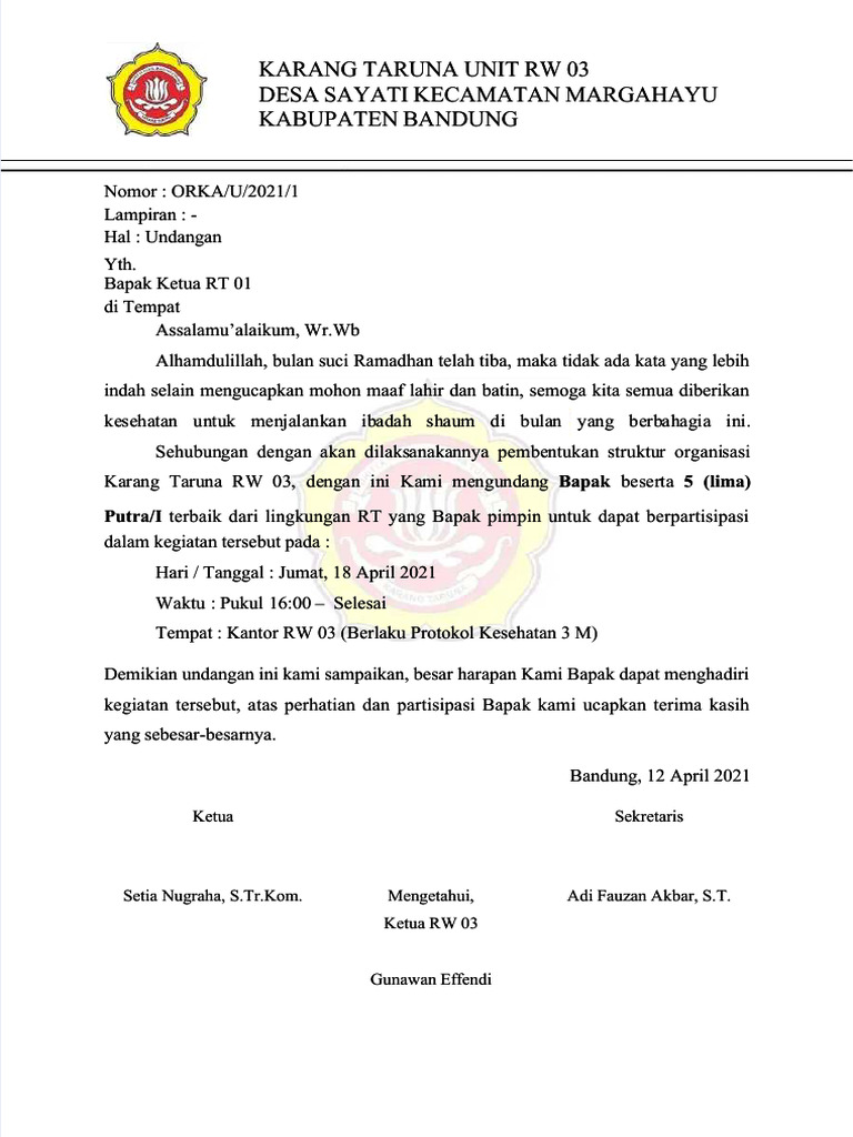 PDF Draft Surat Undangan Pembentukan STR Karang Taruna Compress | PDF