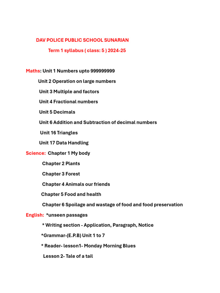 Syllabus Class 5 | PDF | Language Arts & Discipline | Foreign Language Studies