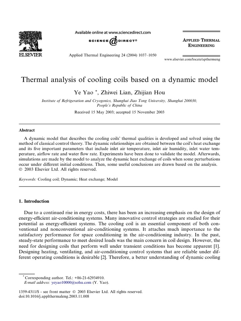 Dynamic Modelling of Cooling COil | PDF