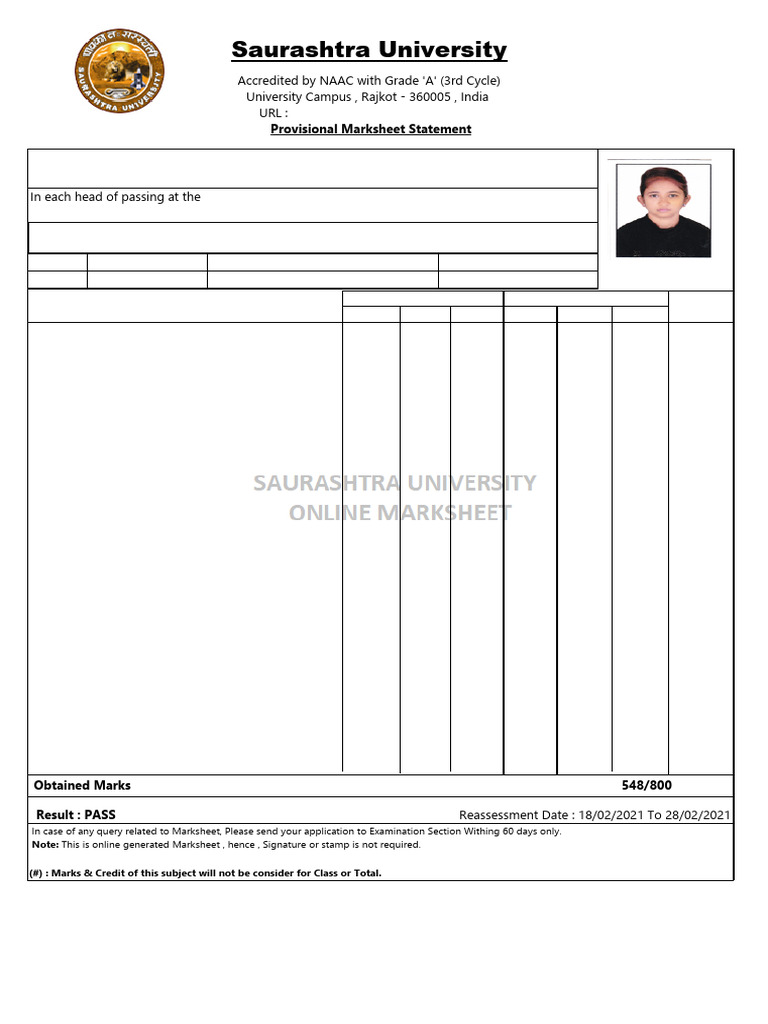 RPT STD Marksheet | PDF