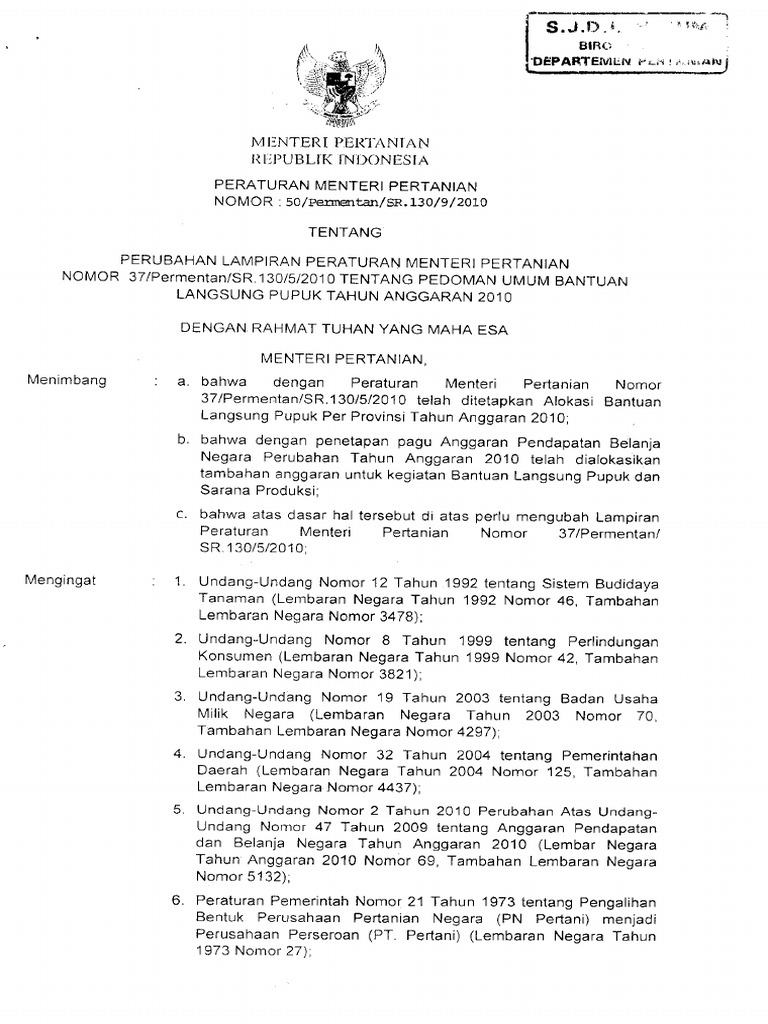 2010-Permentan Nomor 50 - Permentan - SR.130 - 9 - 2010 | PDF