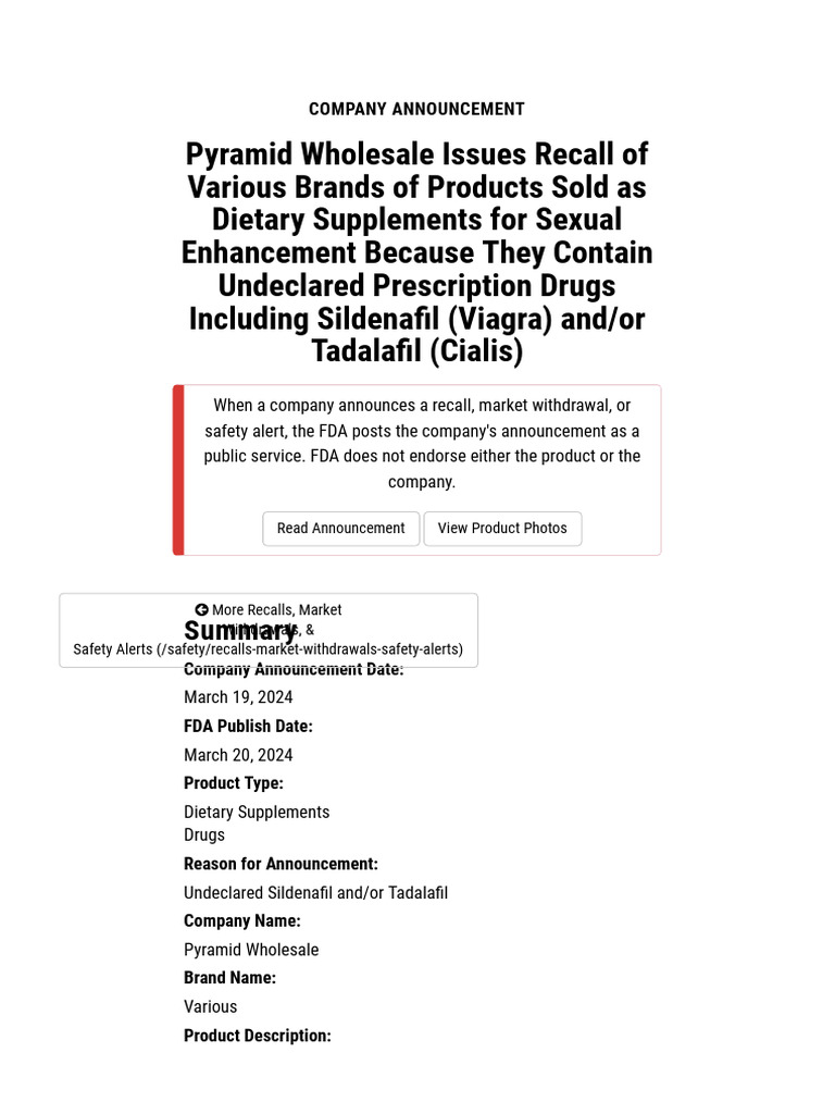 Pyramid Wholesale Issues Recall of Various Brands | PDF | Medicine ...