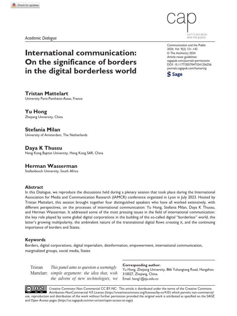 Mattelart Et Al 2024 International Communication On The Significance of ...