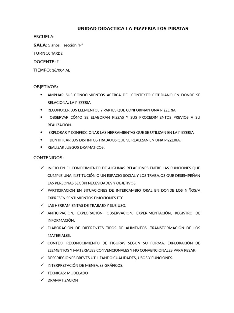 Unidad Didactica La Pizzeria Los Piratas 2024 | PDF | Ciencias sociales ...