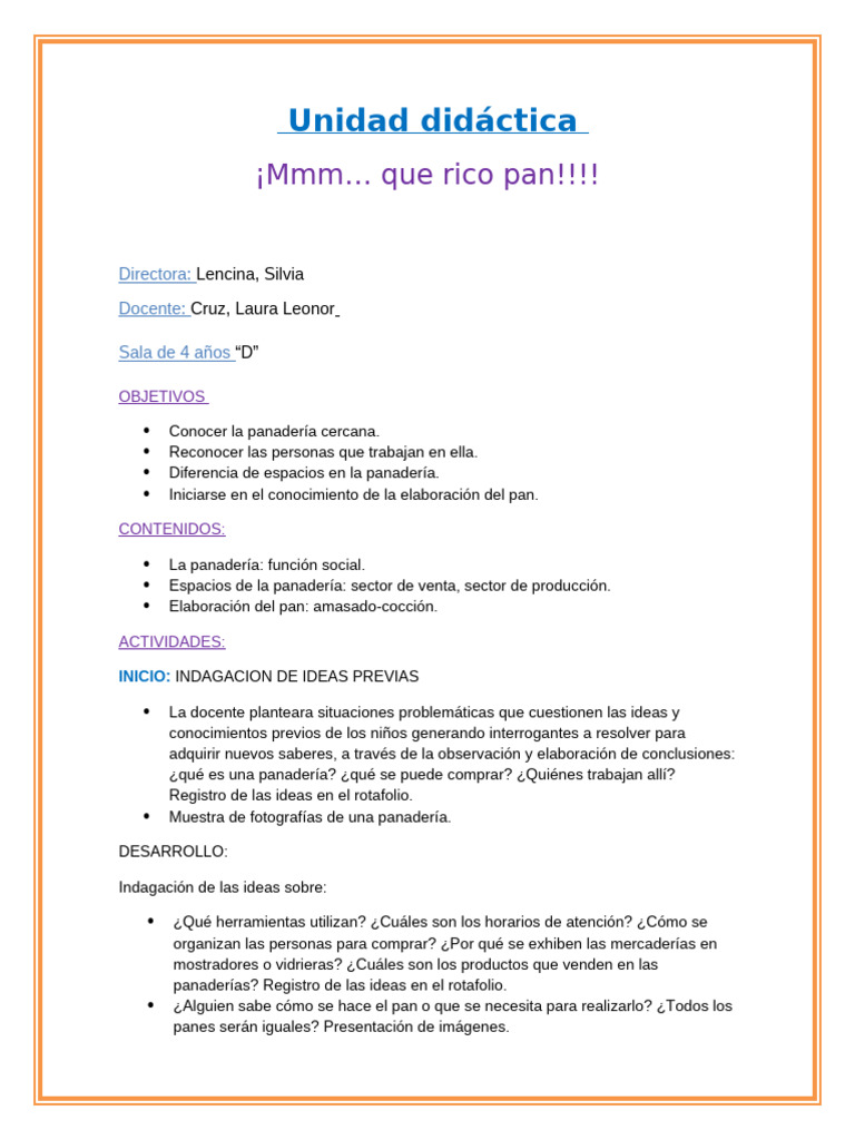 Unidad Didactica La Panaderia | PDF | Panadería | Panes