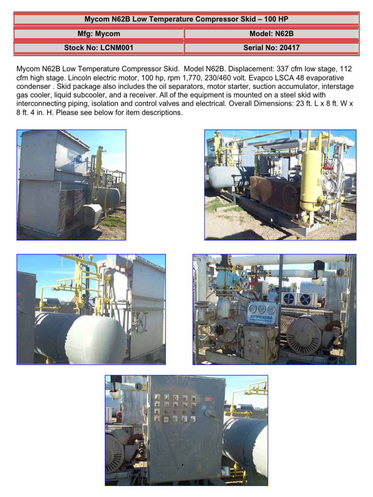 Mycom 62B Low Temperature Compressor Skid - Genemco, Inc. | PDF