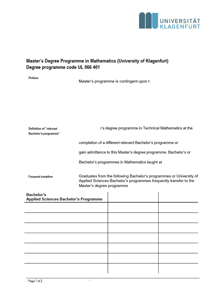 Ma Mathematics Relevant Bachelor Programme | PDF