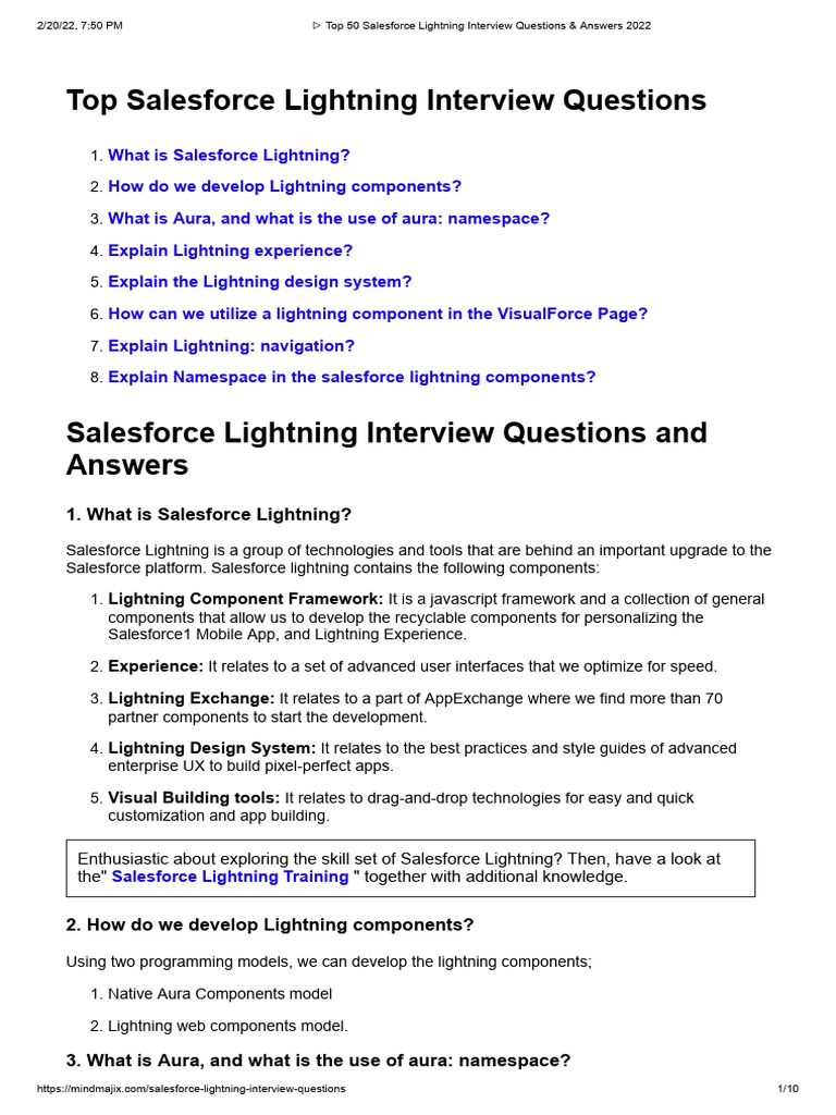 Top 50 Salesforce Lightning Interview Questions & Answers 2022 | PDF