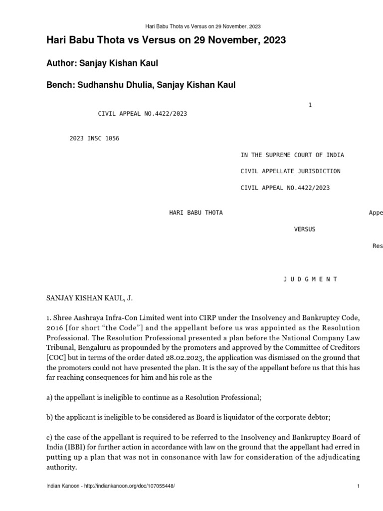 Hari Babu Thota Vs Versus On 29 November 2023 | PDF