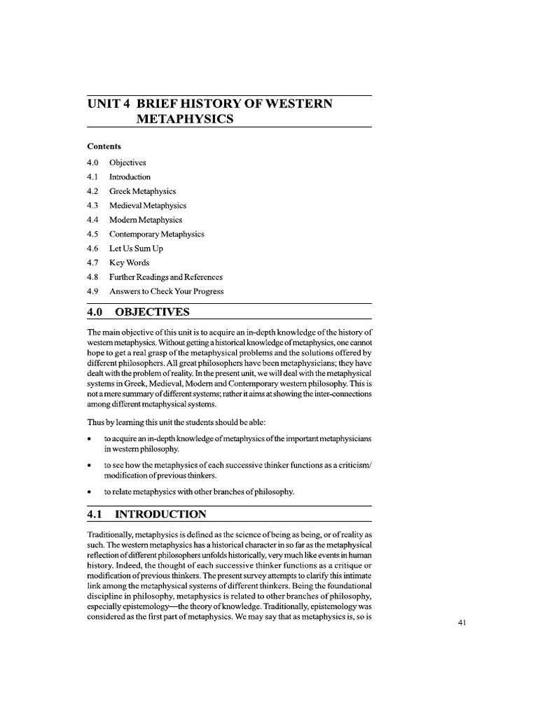 Brief History of Western Metaphysics Unit 4 | PDF