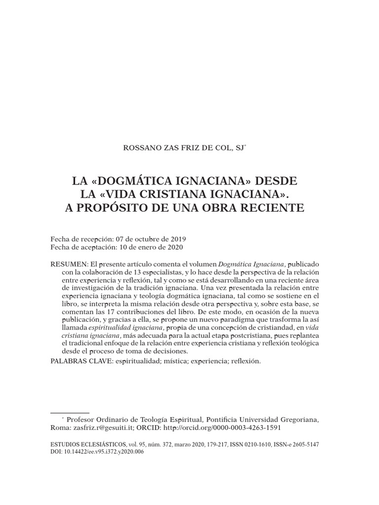 La Dogmatica Ignaciana Desde La Vida Cri | PDF
