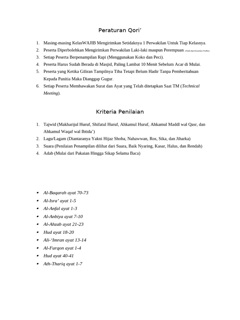 Peraturan Qori+Surah Nihhhh | PDF