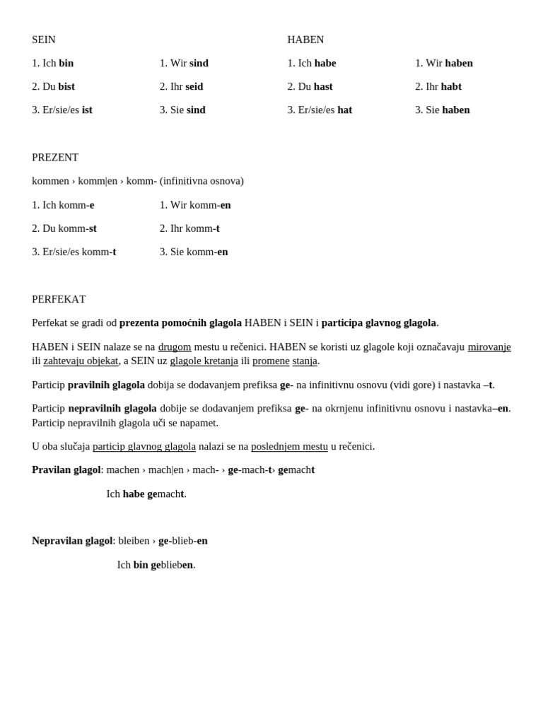 Promena Glagola HABEN I SEIN, Prezent I Perfekat | PDF