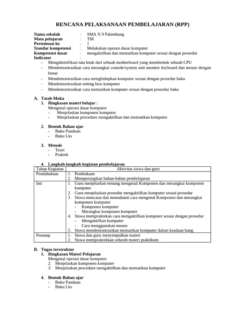 RPP Tik X SMTR 1 Cetak | PDF
