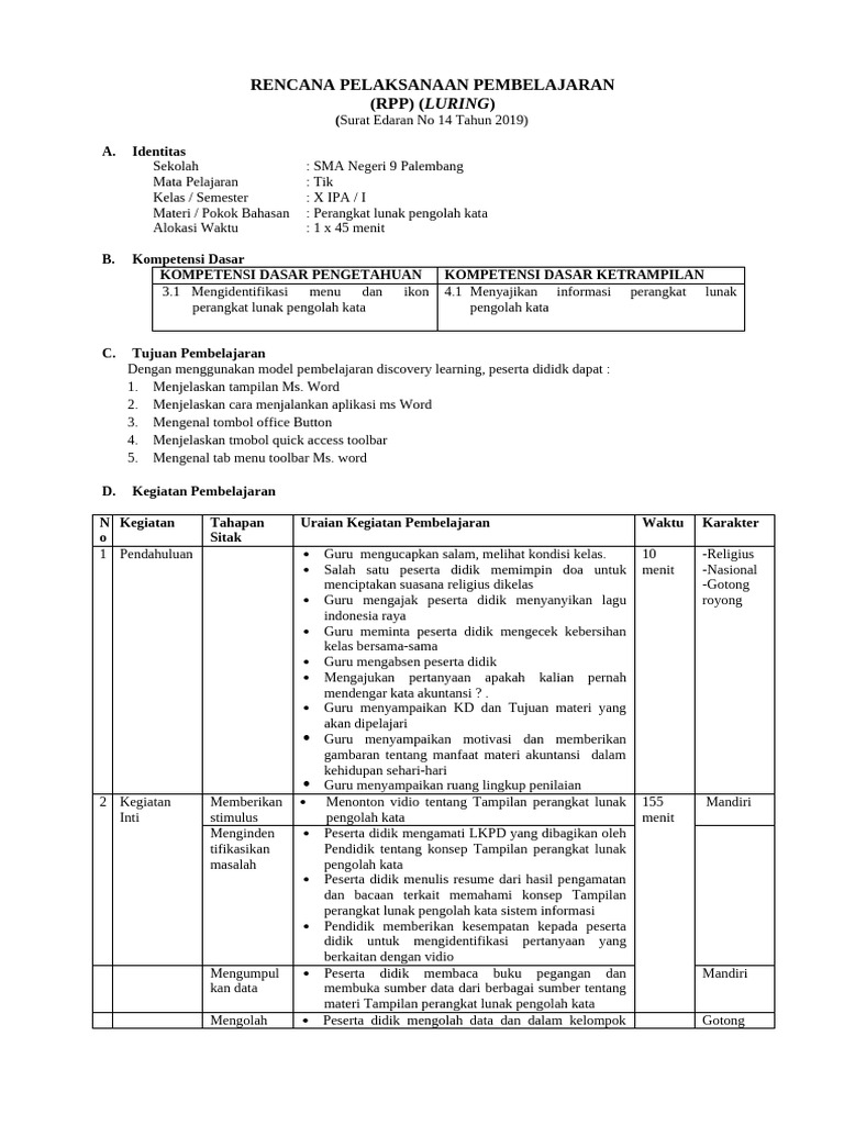 RPP Luring Tik X 1 KD Cetak | PDF