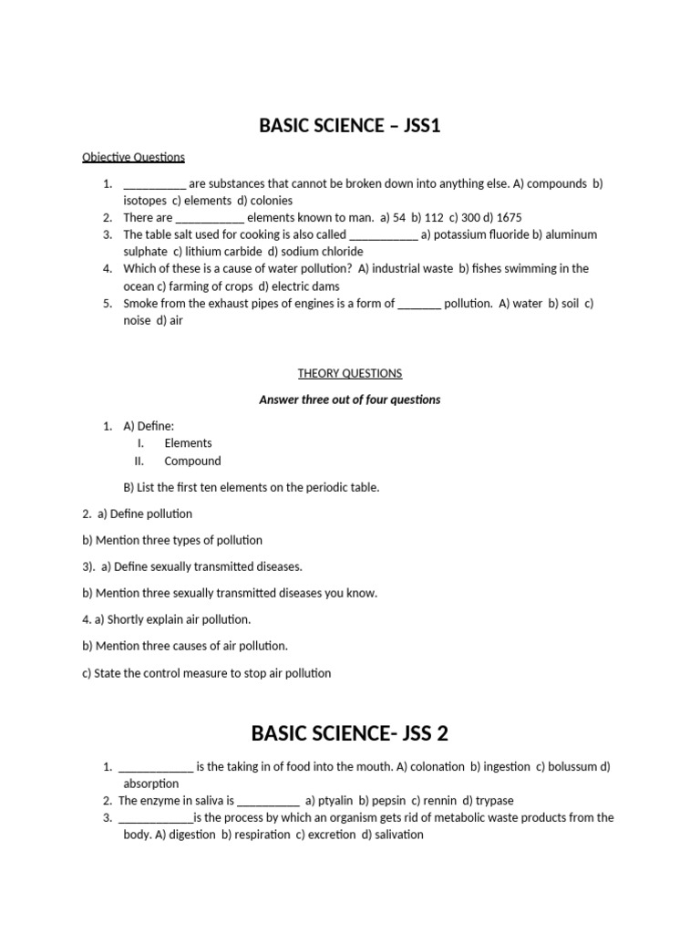 Basic Science Jss1-3 Midterm Exam | PDF