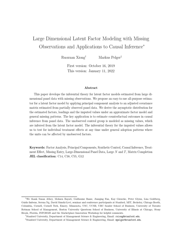Large Dimensional Latent Factor Modeling With Missing | PDF