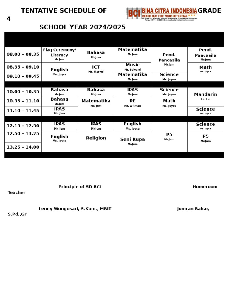 Tentative Schedule of Grade 4 2024-2025 | PDF