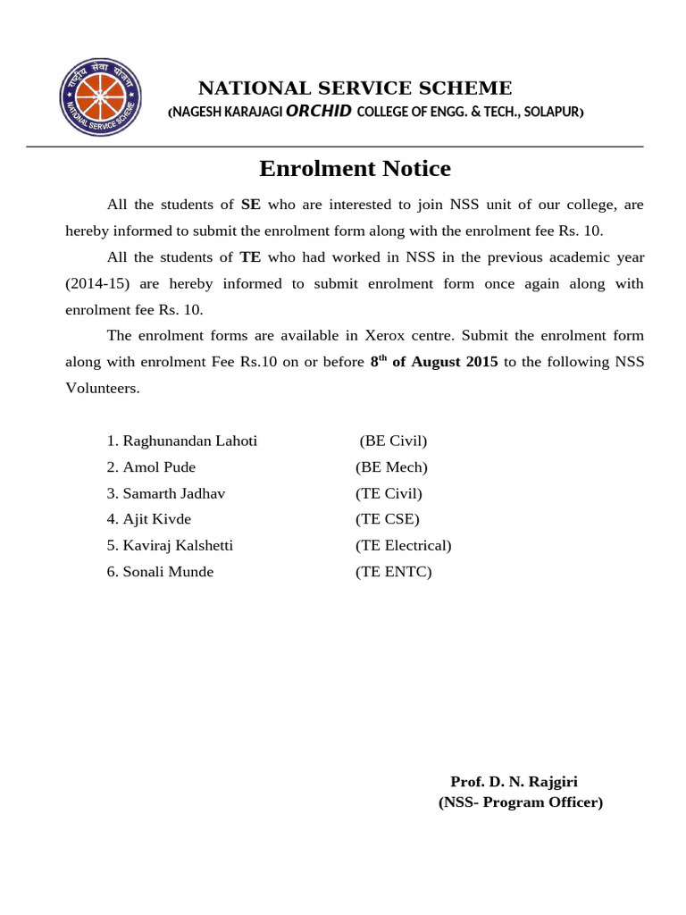 Enrollment Notice | PDF