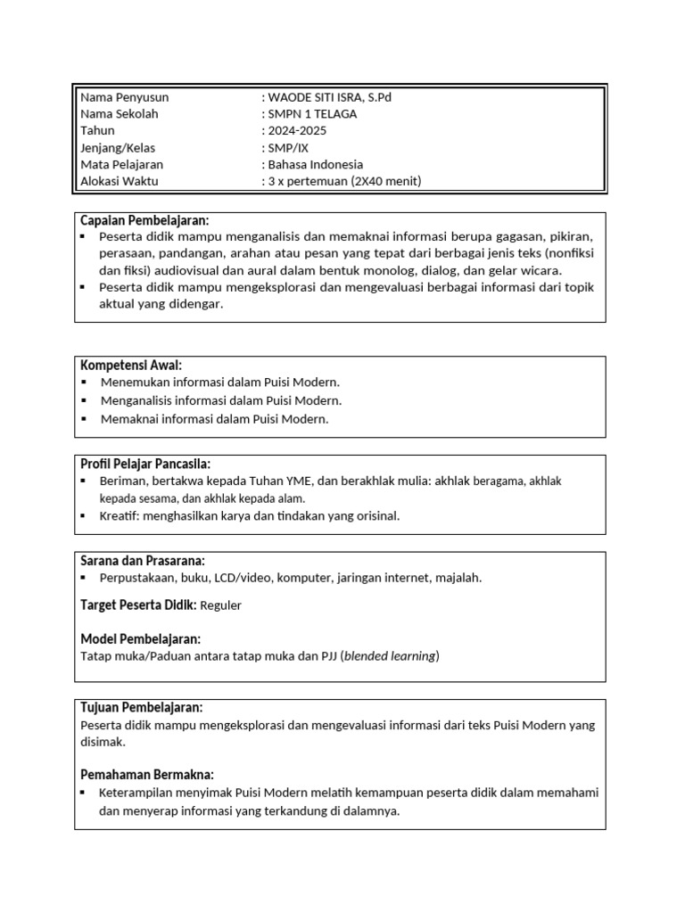 MODUL AJAR BAB 3 9 BINDO KURMER | PDF