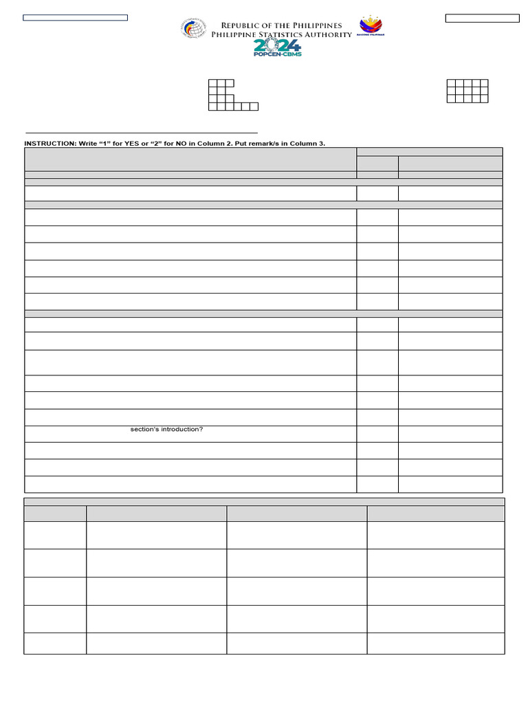 2024 POPCEN-CBMS Form 18 Observation Record | PDF