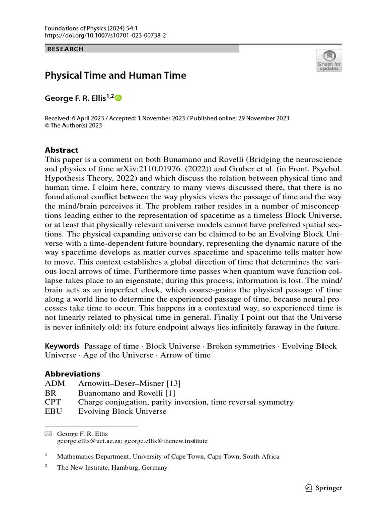Physical Time and Human Time: George F. R. Ellis | PDF