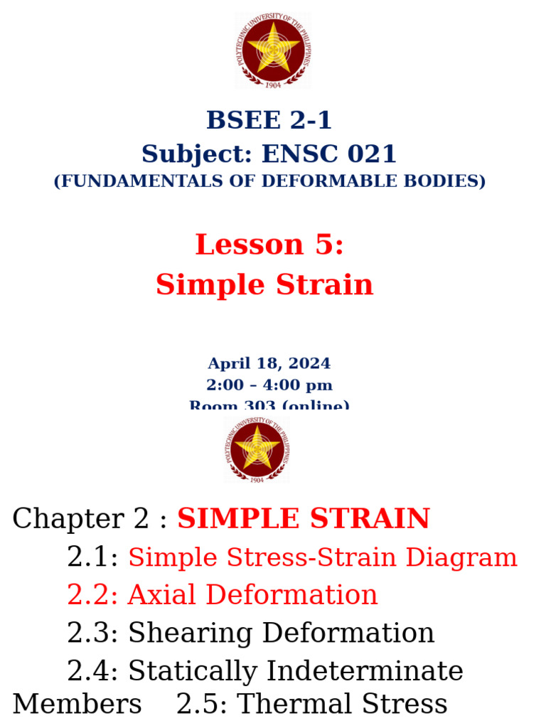 Lesson 5 Simple Strain Part 1 April 18 2024 | PDF