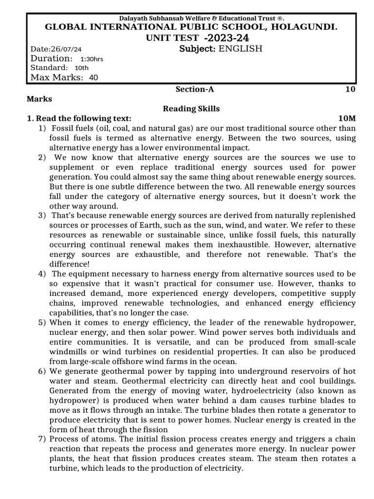 10th English 2024 | PDF