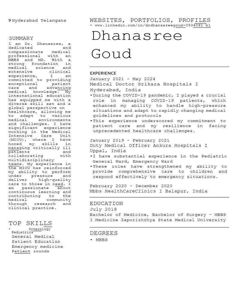 DR Dhanasree Profile | PDF