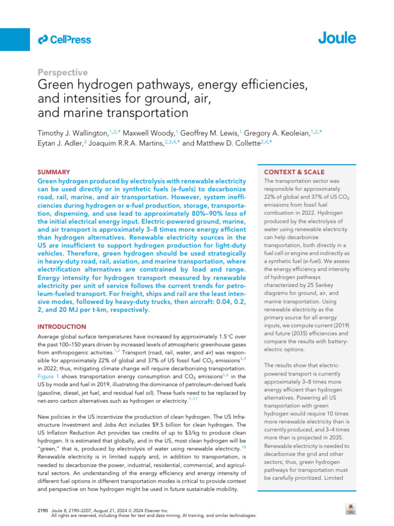 Green Hydrogen Pathways Energy Efficiencies and Intensities For G 2024 ...