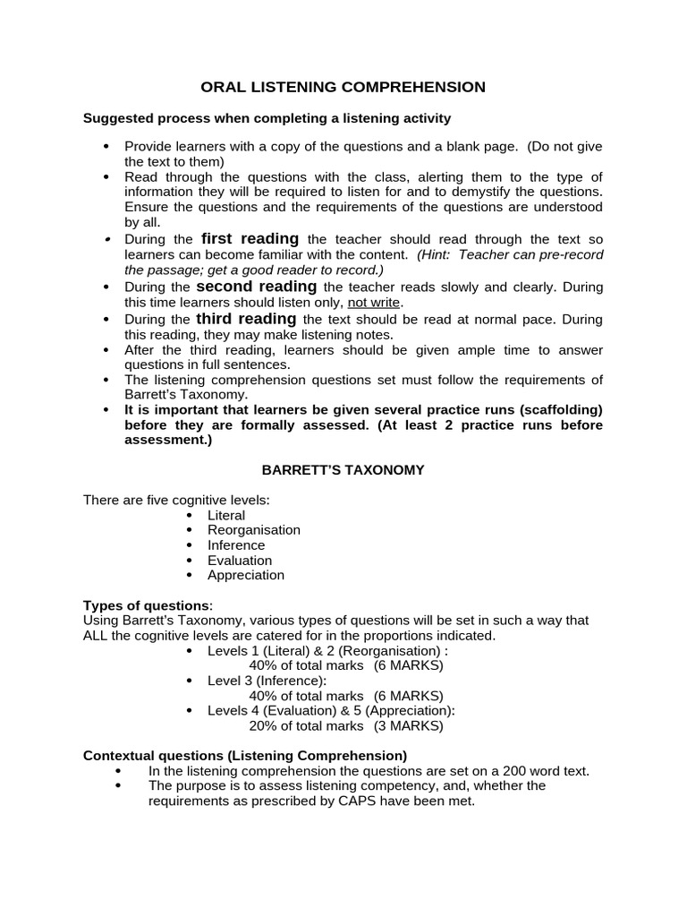 1.1 Oral Listening Comprehension | PDF