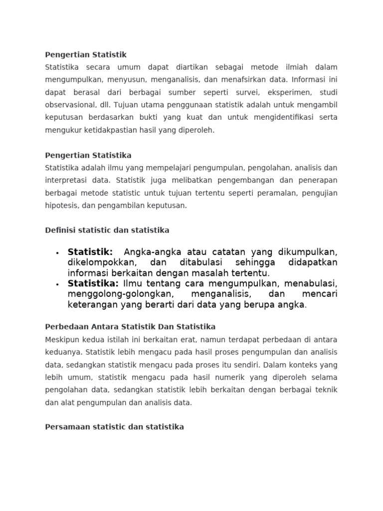 Pengertian Statistik DAN STATISTIKA | PDF