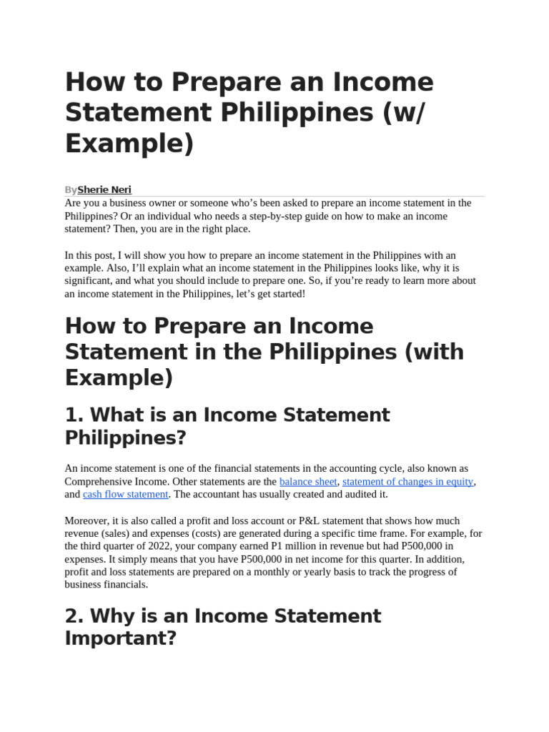 How To Prepare An Income Statement Philippines | PDF