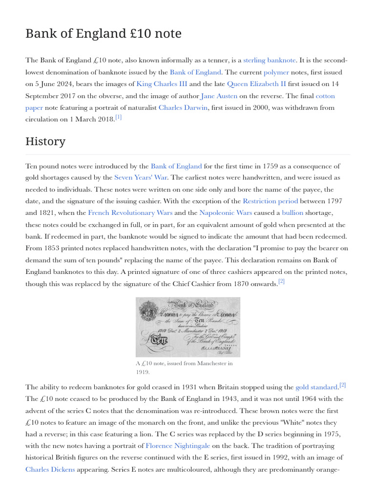 Current £10 Note Features and History | PDF | Currency | Foreign ...